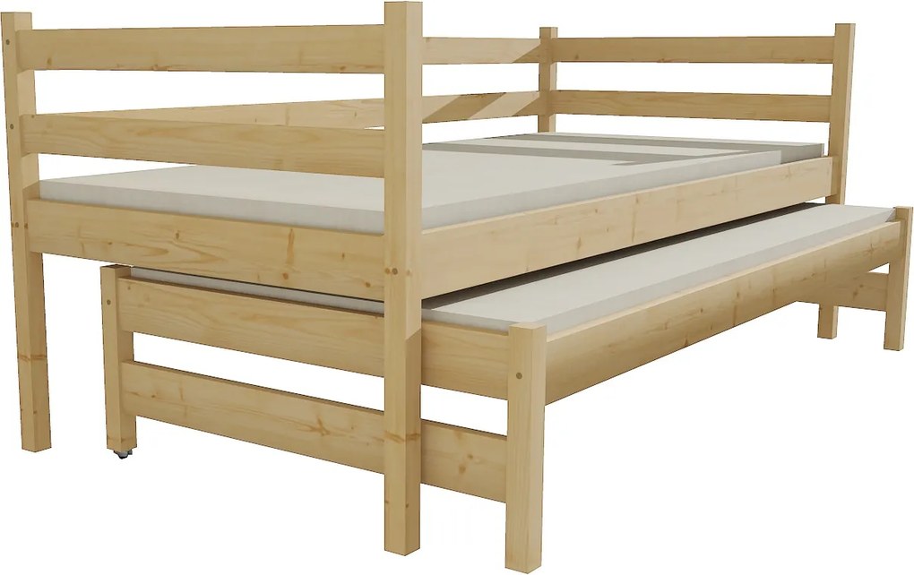 Vomaks Dětská postel s výsuvnou přistýlkou DPV 021 (netransparentní barva hnědá, 80 x 200 cm, 2 kusy úložných prostor)
