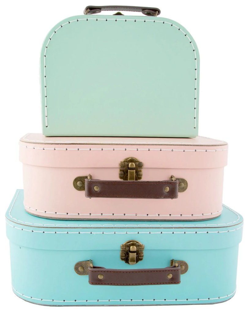 sass & belle Dětský kufřík Pastel Retro S (Zelená), růžová barva, modrá barva, zelená barva, papír