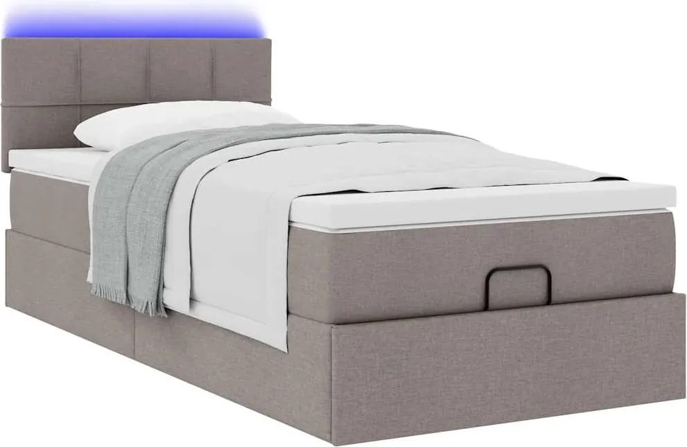 Osmanská postel s matrací & LED taupe 90x200 cm látka 3312281