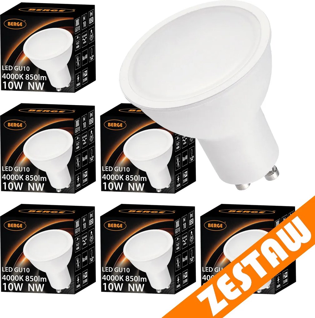 Sada 6 LED žárovek GU10 10W 850lm - neutrální bílá