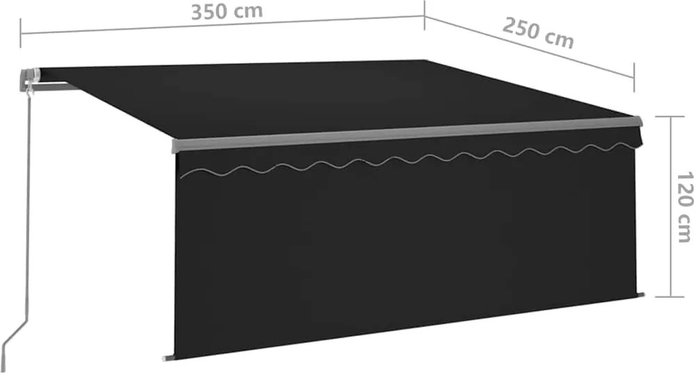 Ručně zatahovací markýza s roletou a LED 3,5x2,5 m antracitová 3069404