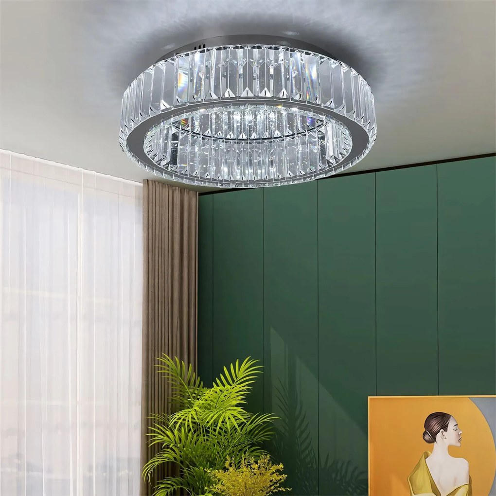 Toolight Toolight, křišťálové stropní svítidlo 50cm, 30W, 4000K, 1401lm, APP1744-C, chromová, OSW-09308