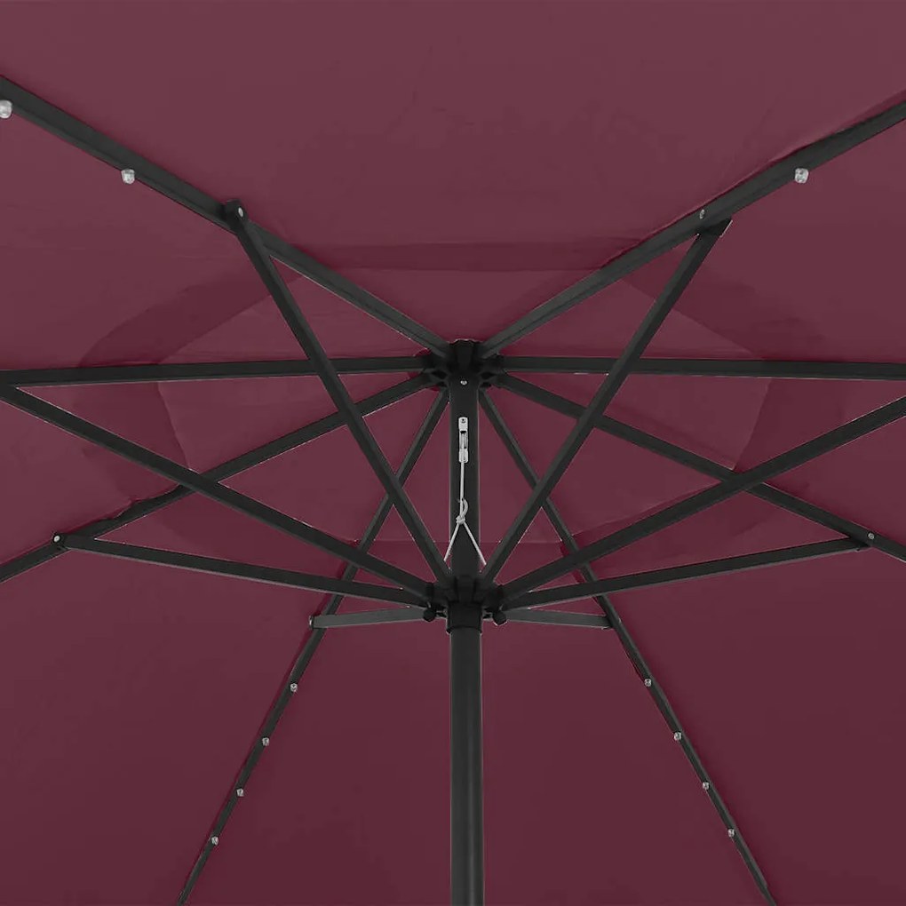 Zahradní slunečník s LED osvětlením 400 cm bordó 312534