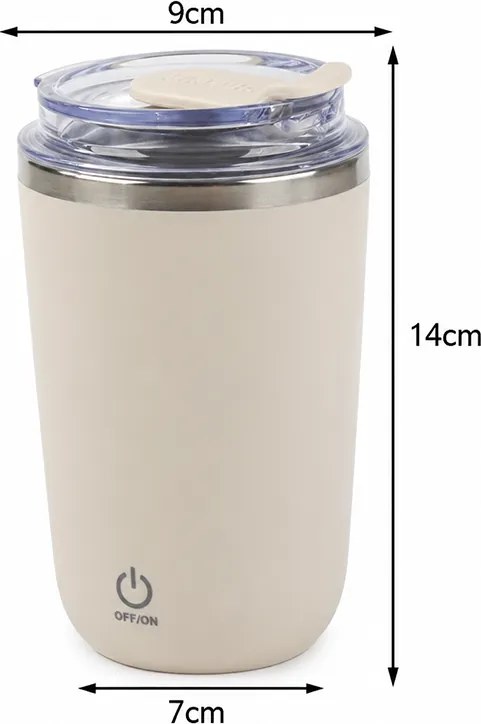 Verk Group Samomíchací hrnek 350 ml, ocelový termos na studené i horké nápoje, s usb a šňůrkou