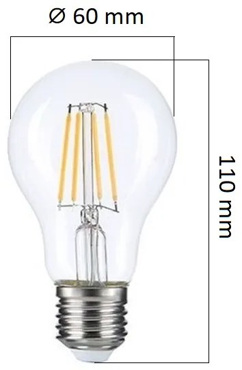 Retro LED žárovka E27 6W 630lm, denní, filament, ekvivalent 42W