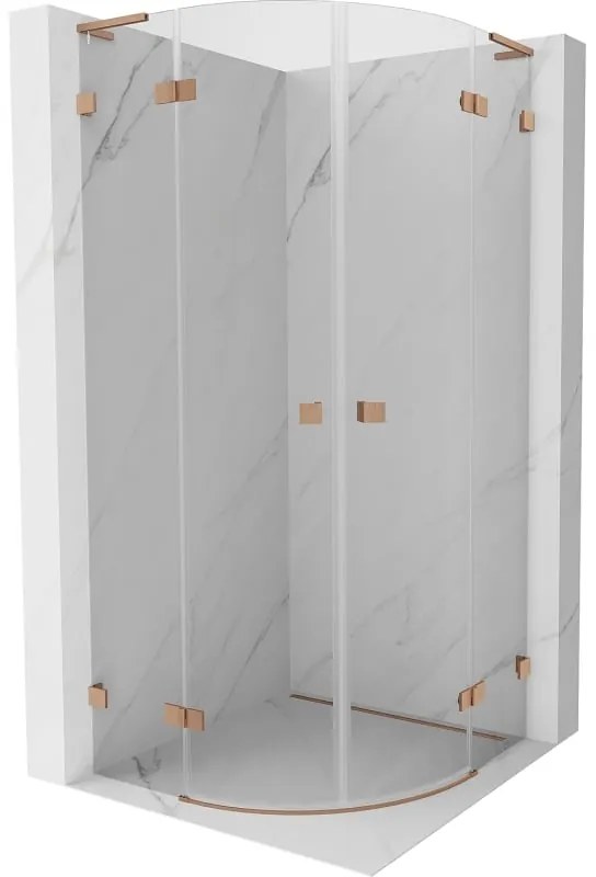 Mexen Lunar, L výklopný půlkruhový sprchový kout 100 x 100 cm, 8mm čiré sklo, profil měděná matná, 833L-100L-100P-65-00