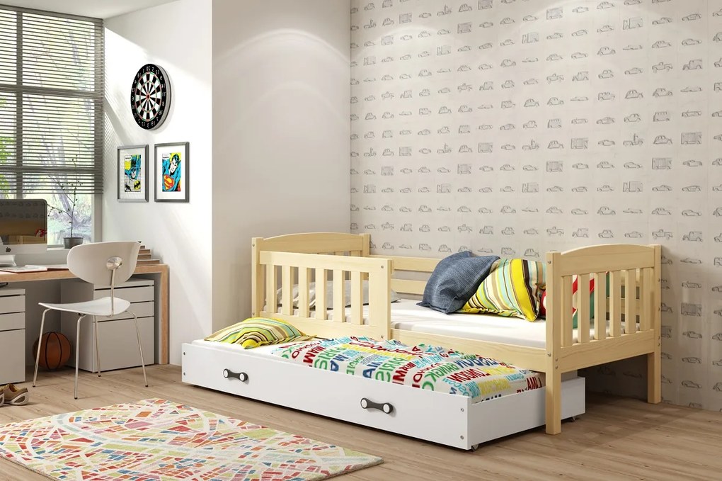 BMS Group Dětská postel s výsuvnou přistýlkou KUBUS borovice Velikost postele: 190x80 cm, Barva šuplíku: Modrá