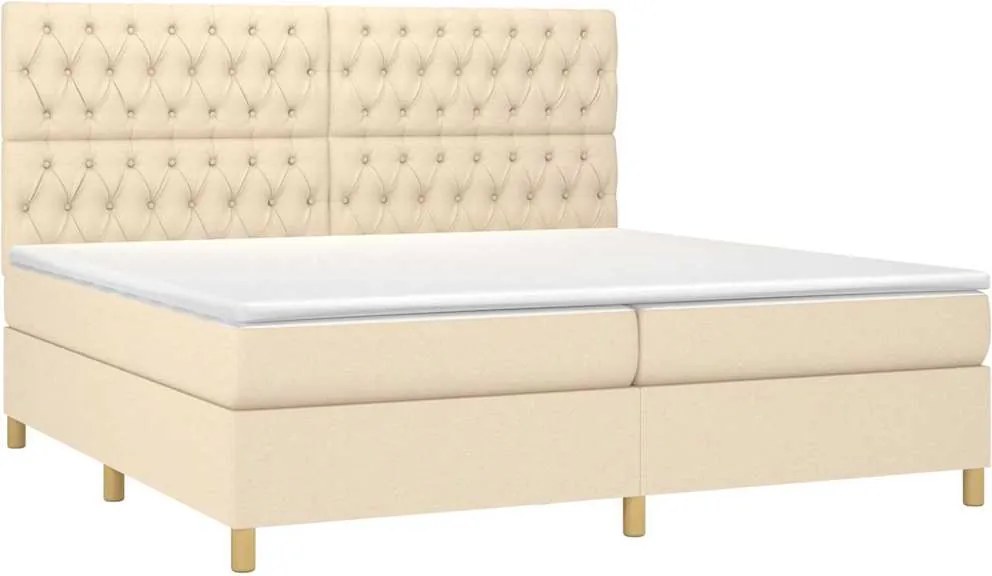 Box spring postel s matrací a LED krémová 200x200 cm textil 3135706