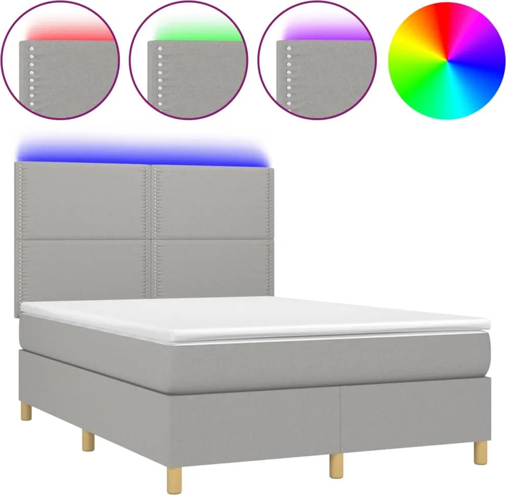 Box spring postel s matrací a LED světle šedá 140x200 cm textil 3135357