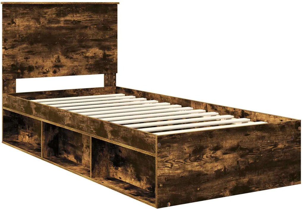 Rám postele s čelo Kouřový dub 90 x 190 cm Masivní borové dřevo 3409403