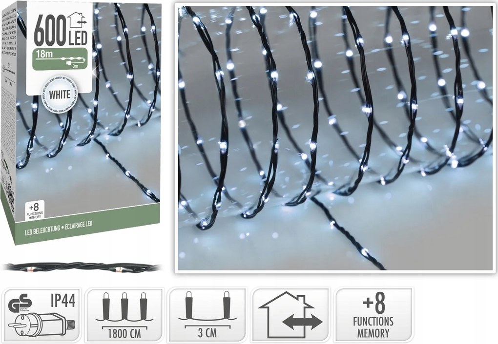 Dekorativní Led osvětlení Dret s funkcemi 18 m studená bílá