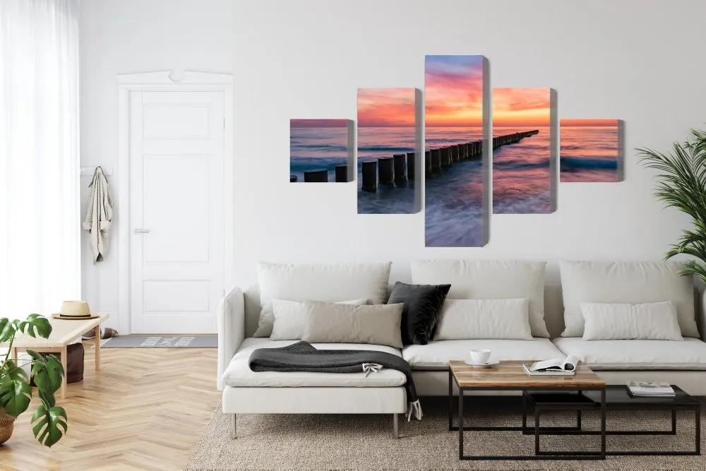 Vícedílný obraz Baltské Moře S Dřevěnými Vlnolamy Nedostatek Nedostatek Plátno Canvas 200x120