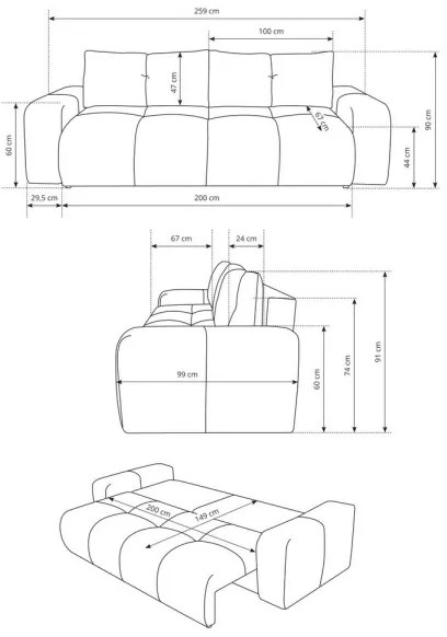 Rozkládací čalouněná třímístná pohovka s úložným prostorem ALMADA béžová