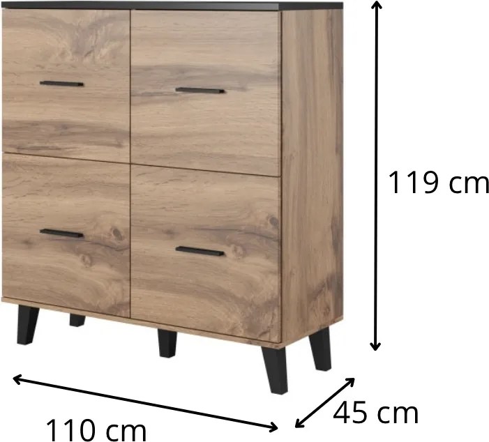 Komoda Lotta 110 cm dub wotan/černá