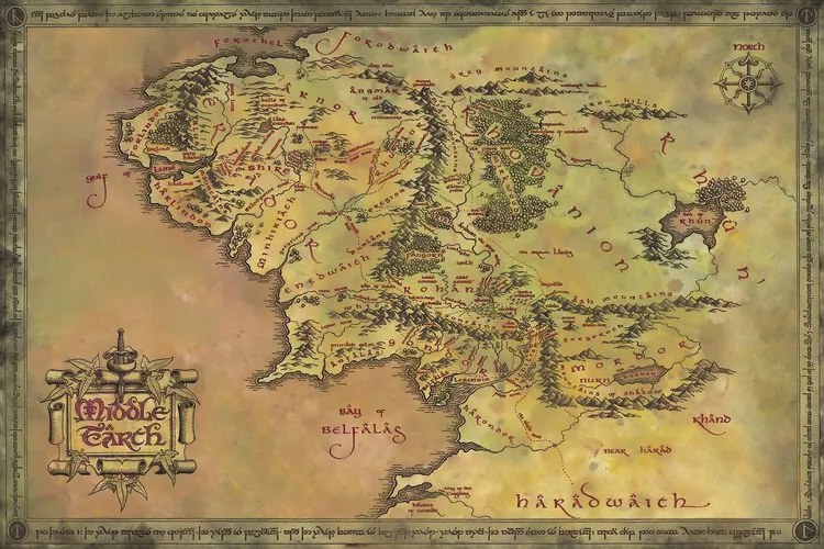 Umělecký tisk The Lord of the Rings - Middle Earth, (40 x 26.7 cm)