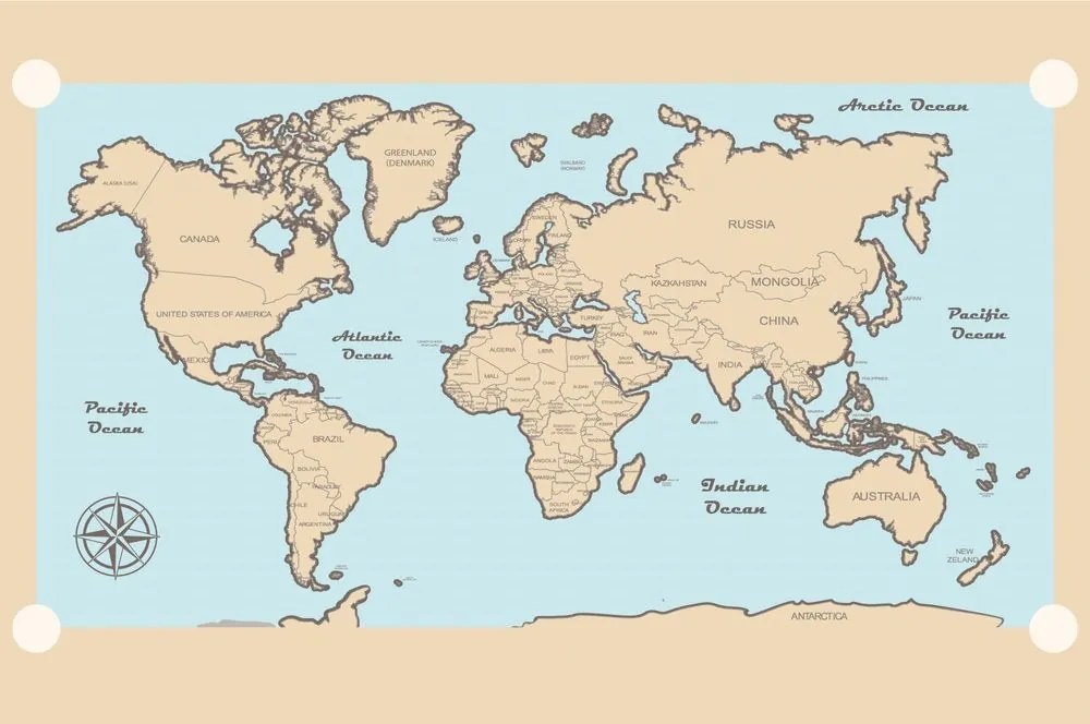 Samolepící tapeta mapa světa s béžovým okrajem - 225x150 cm