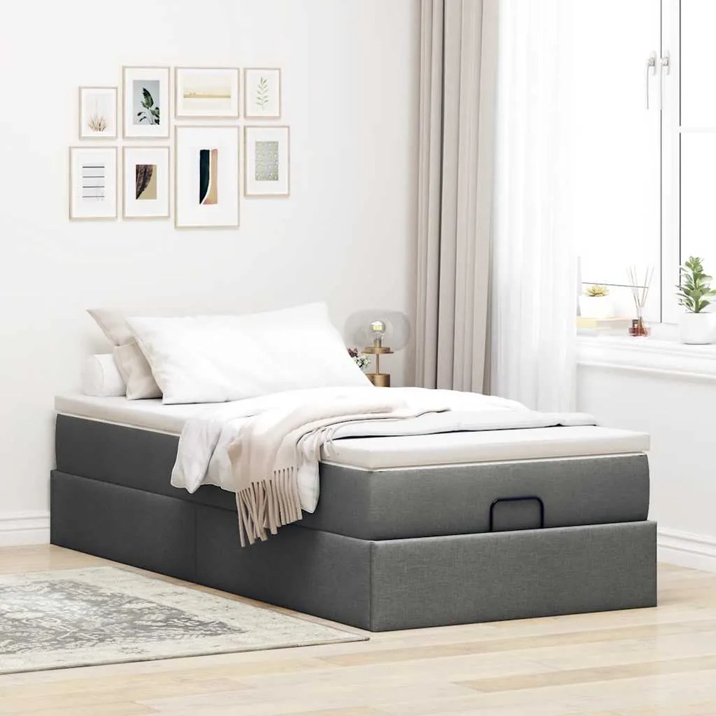 Osmanský rám postele s matrací tmavě šedá 100x200cm textil 3311086