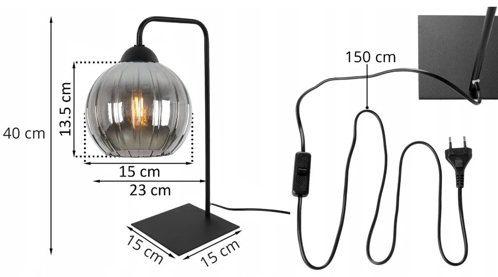 Stolní lampa Costa, 1x grafitové skleněné stínítko, b