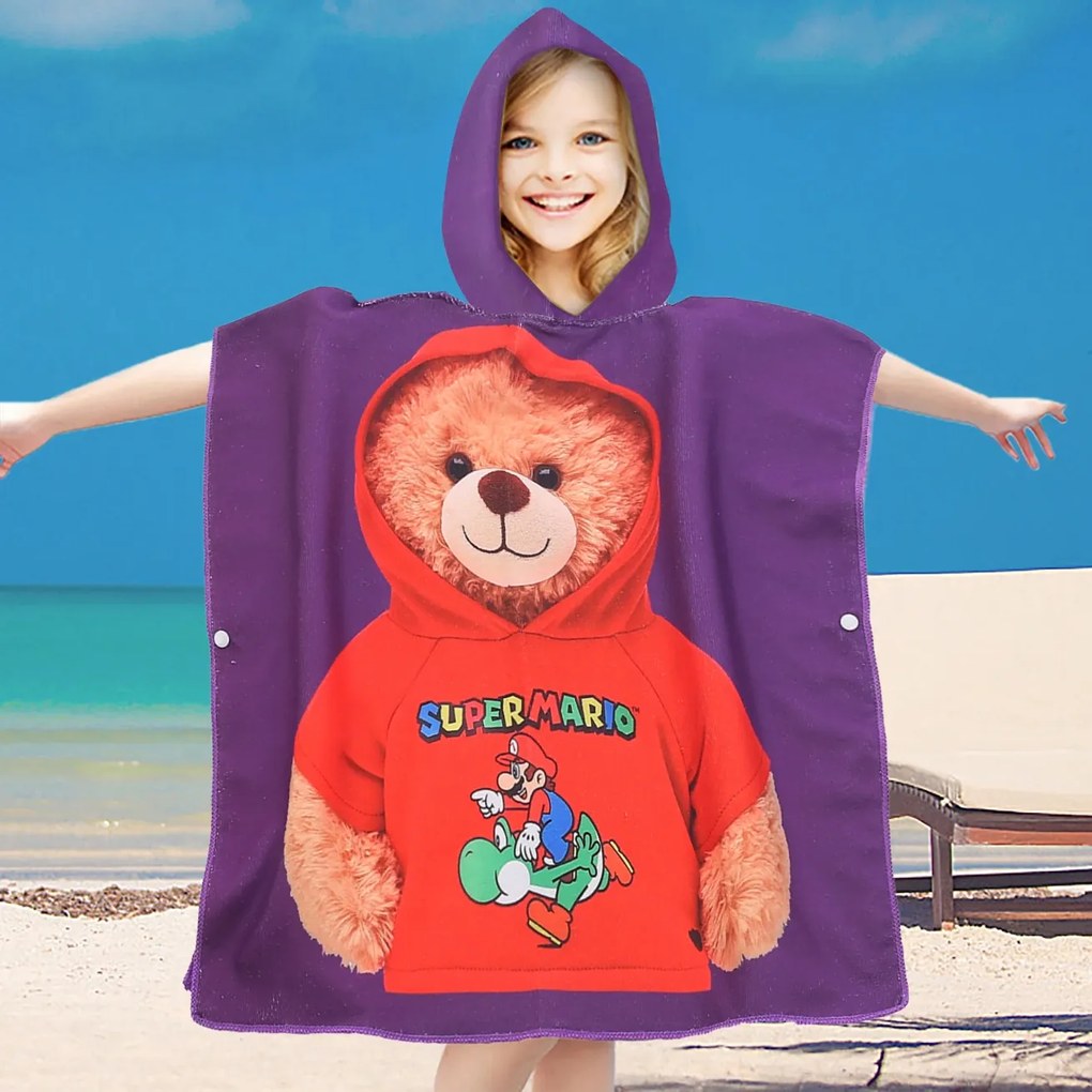 Dětské pončo TEDDY MARIO fialové Rozměr: 60 x 120 cm