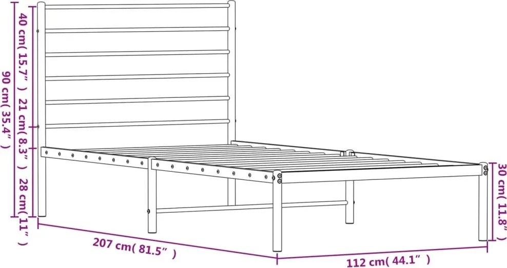 vidaXL Kovový rám postele s čelem 107 x 203 cm [352315] Barva: Černá