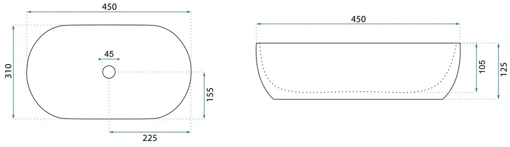 Rea Amelia, umyvadlo na desku 450x305x125 mm, bílá lesklá, REA-U4330