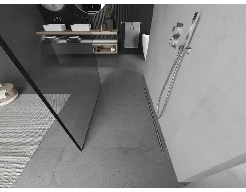 Mexen Kioto, sprchová zástěna Walk-In 150 x 200 cm, 8mm sklo černý vzor, chromový profil, 800-150-002-01-70