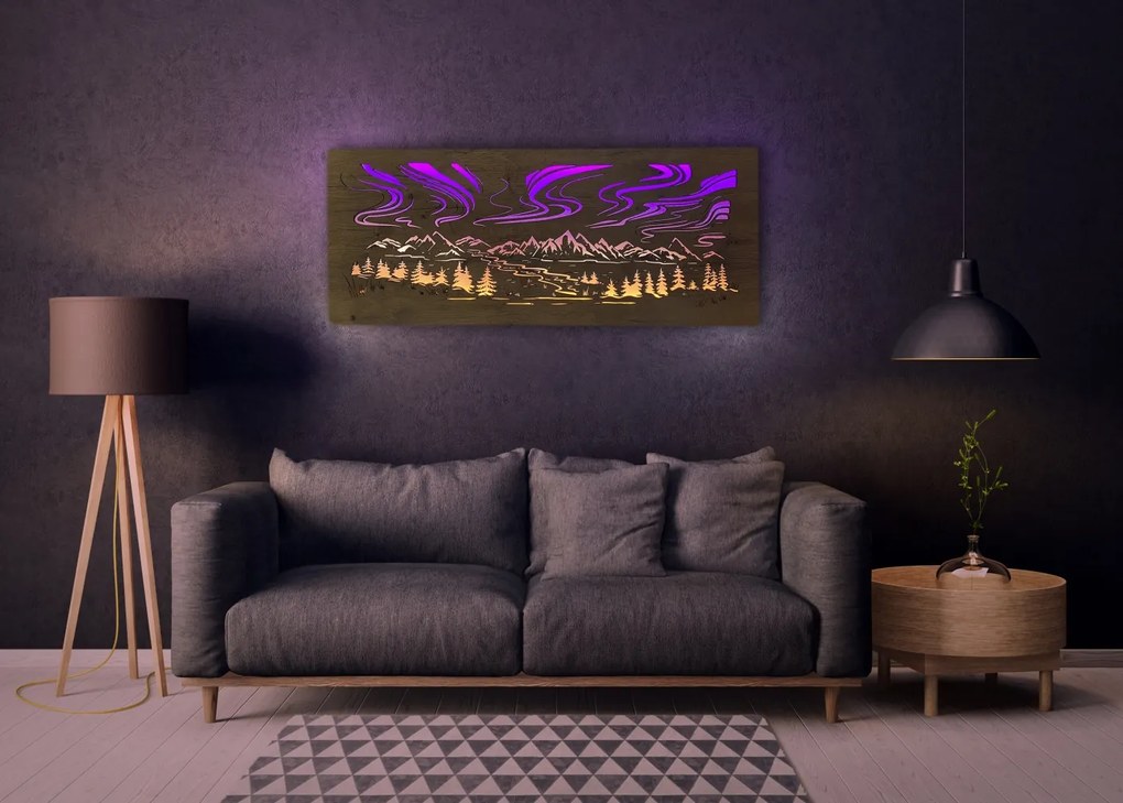 Li-Go "Polární záře" světelný RGBW obraz 230V 120x50cm provedení povrchu: dub světlý