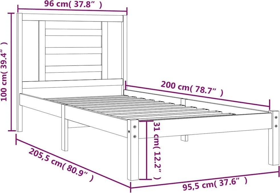 Postel bez matrace bílá 90 x 200 cm masivní borovice 3104334