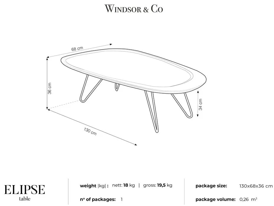 Odkládací stolek s deskou z dubového dřeva Windsor &amp; Co Sofas Elipse, 130 x 68 cm