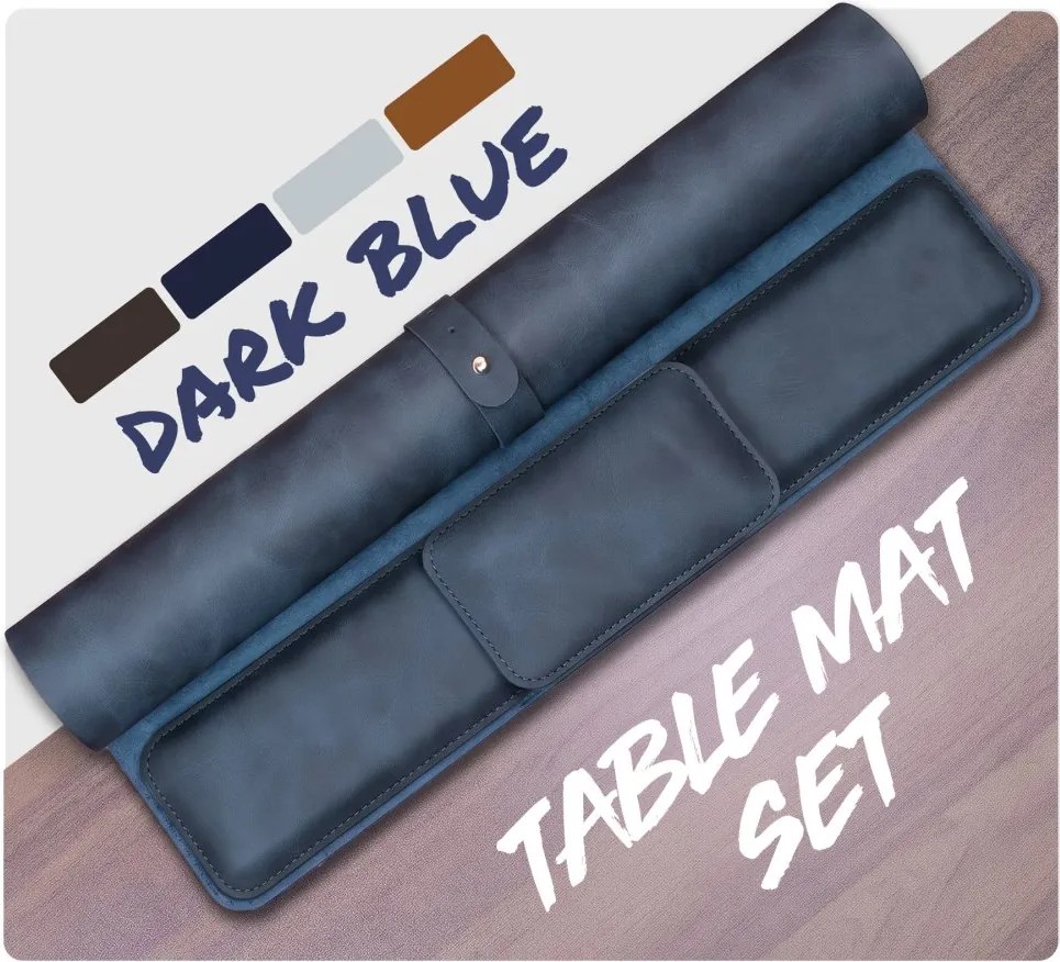 Podložka na stůl 80 × 40 cm s opěrkami zápěstí - 3-dílná sada - tmavě modrá