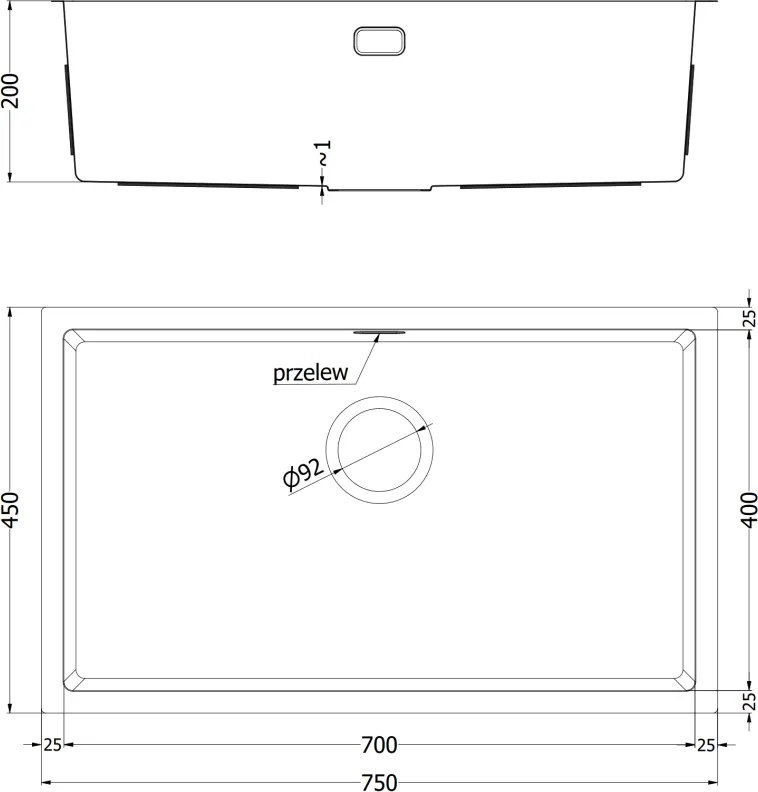 Mexen Trixo, 1-komorový nerezový dřez 750 x 440 mm, černá, vzor voština, 6415751000-70HC