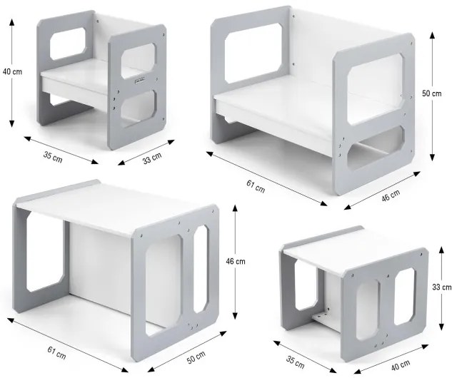 Dětský stůl Stella 3v1 šedý s židlí