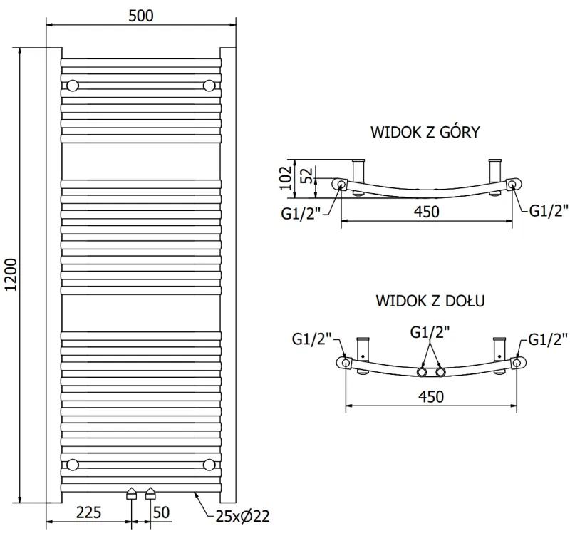 Mexen Ares koupelnový radiátor 1200 x 500 mm, 531 W, Antracit - W102-1200-500-00-66