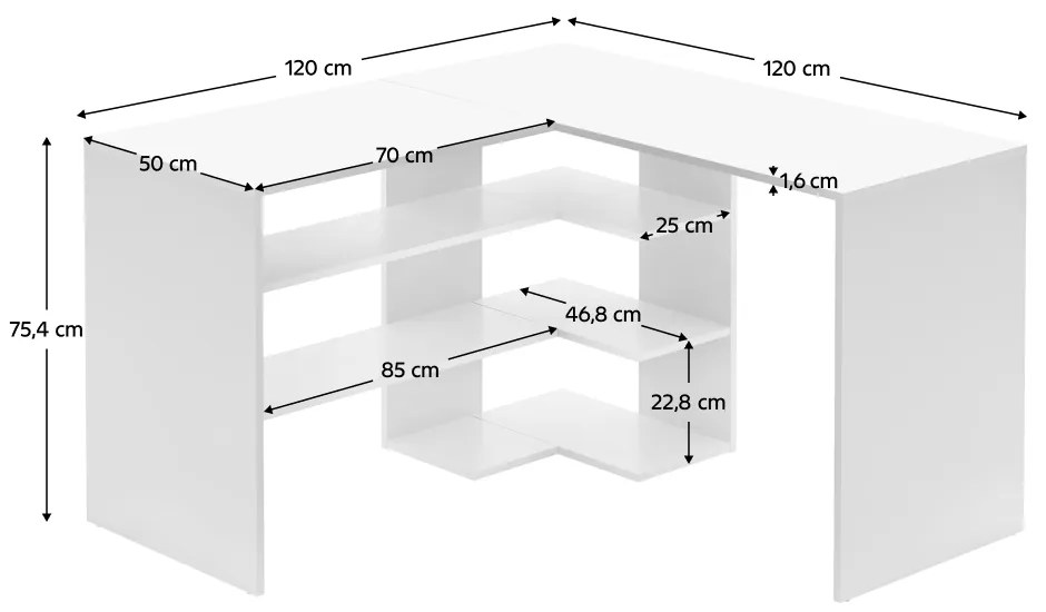Kondela Rohový PC stůl, bílá, TAMARI