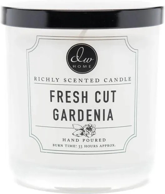 dw HOME Svíčka DW Home - Fresh Cut Gardenia 255g, černá barva, bílá barva, sklo