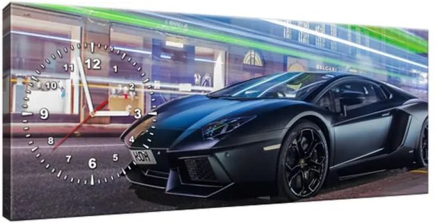 Tištěný obraz s hodinami Matná černá Lamborghini Aventador - Ben 100x40cm ZP1702A_1I