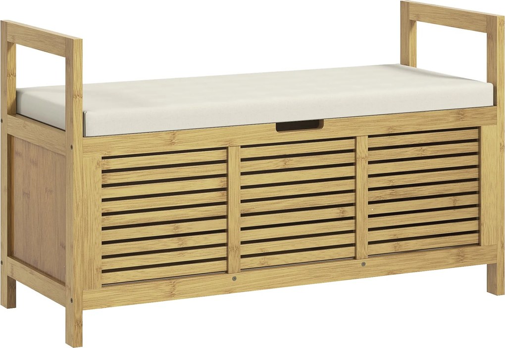 HOMCOM Botníková lavice se sedákem, Bambusová, Úložná lavice, Stojan na kabáty, Úložná lavice do obýváku, Předsíně, 100 x 40 x 60 cm, Přírodní | Aosom