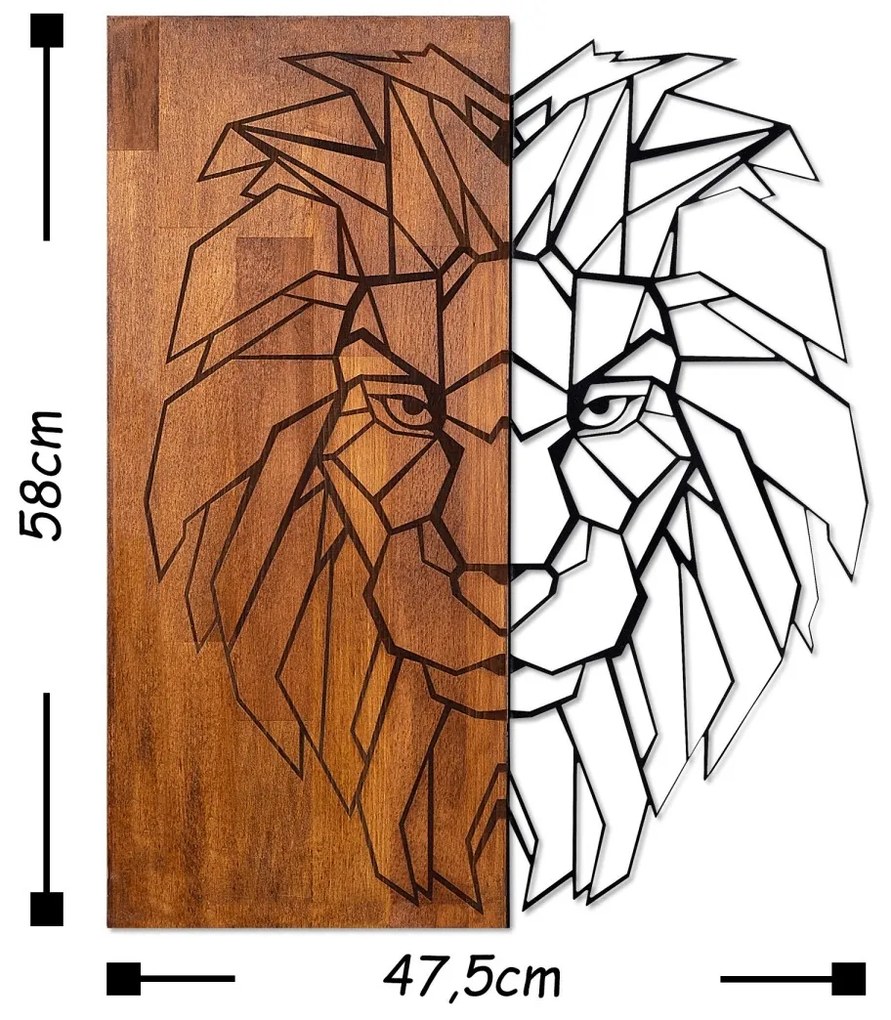 Nástěnná dřevěná dekorace LION hnědá/černá