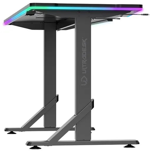 Herní stůl ULTRADESK IRON - 132 cm, nastavitelná výška podsvícený, černý