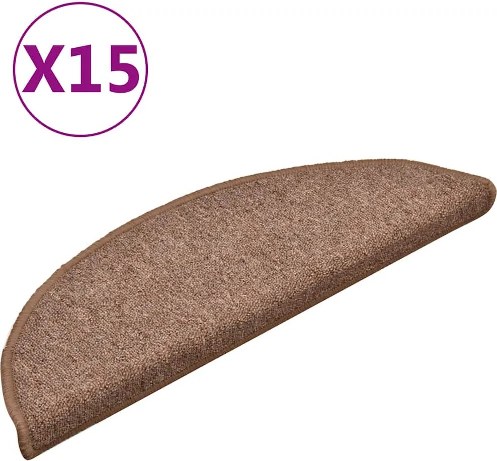 Kobercové nášlapy na schody 15 ks hnědé 56 x 17 x 3 cm 322366