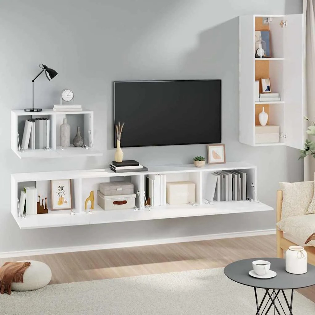 4dílný set TV skříněk bílý kompozitní dřevo 3114326