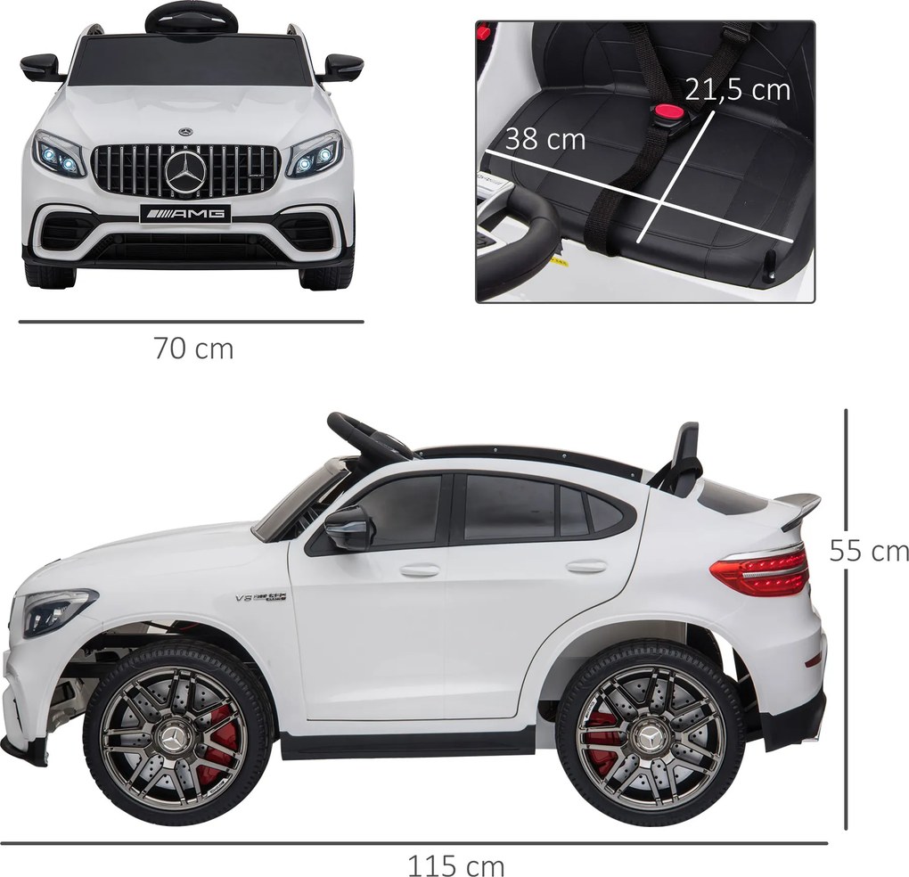 HOMCOM 12V Mercedes-Benz AMG GLC63S COUPE dětské elektrické autíčko s dálkovým ovládáním a bezpečnostním pásem, 2 x 35W motory, bílé 115 x 70 x 55 cm…