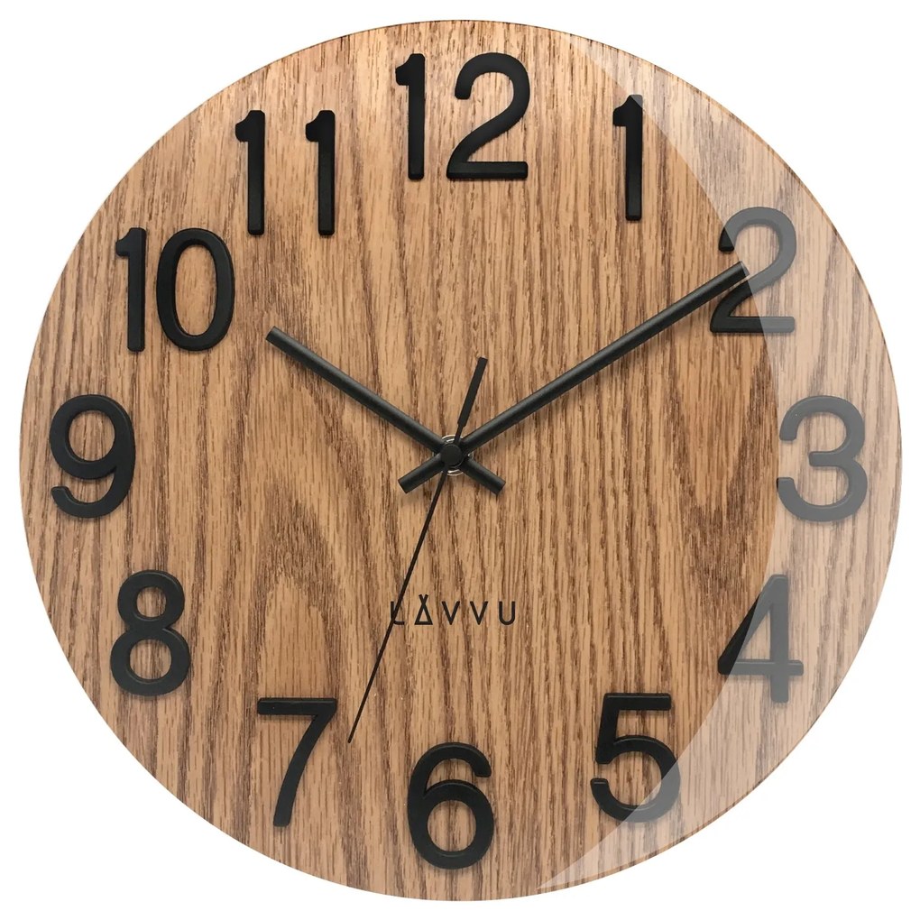 Stylové dřevěné hodiny s vypouklým sklem LAVVU NORD Black Oak LCT1060