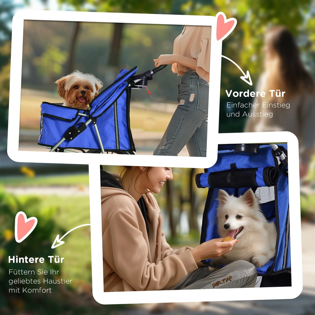PawHut Kočárek pro psy Dog Buggy Pet Dog Buggy Stroller Jogger Trailer Blue | Aosom