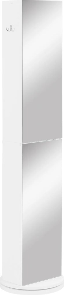kleankin Otáčecí koupelnová sloupcová skříň s zrcadlem - 6 polic - 36 x 171 cm Bílá
