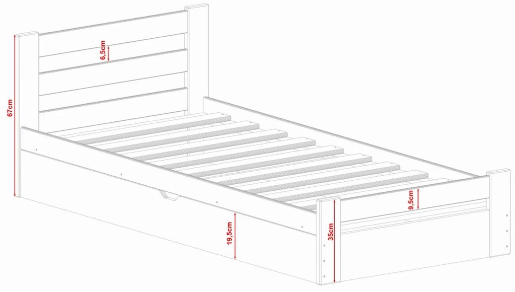 Dětská postel z masivu borovice BELA s úložným prostorem - 200x90 cm - přírodní