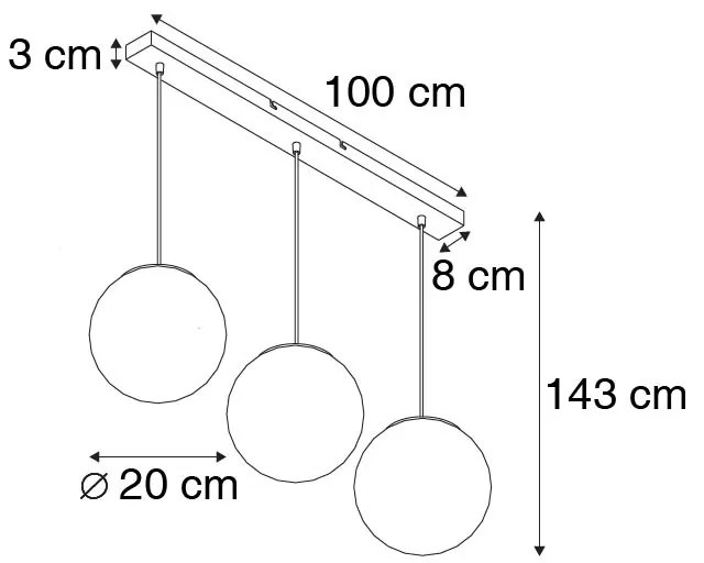 Art Deco závěsné svítidlo černé se zlatým sklem obdélníkové 3-světlo - Pallon