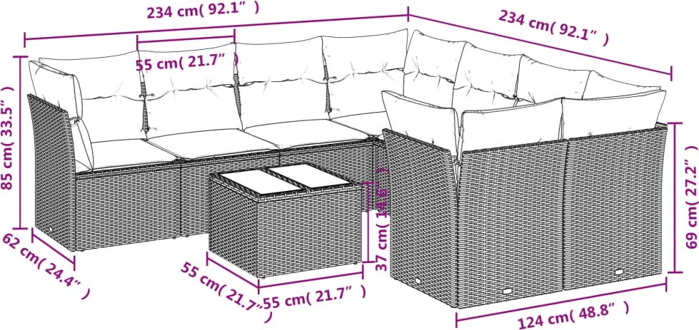 9dílná zahradní sedací souprava s poduškami černá polyratan 3217315