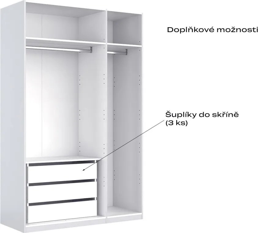 Skříň 3dv se zrcadlem, série N bílá Family