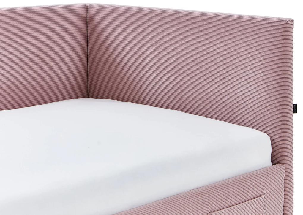 Dětská postel loop 90 x 200 cm s bočnicí a úložným prostorem růžová MUZZA